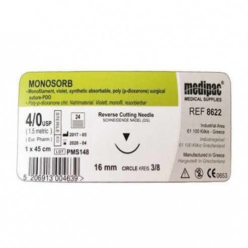 Sutures Monosorb Pda Monofilament 45Cm 3/8 Circ.16Mm - MEDIPAC