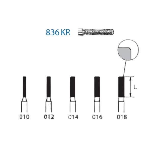 836KR.314 Burs. Flat Cylindrical Diamond FG (5 pcs) - KOMET